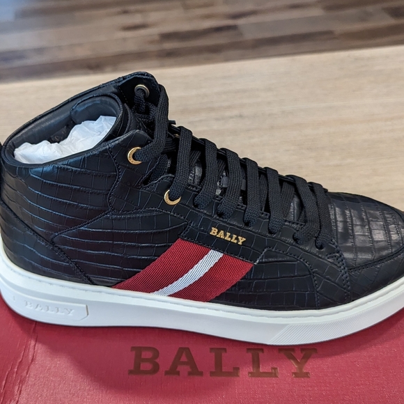Bally | Shoes | Mens Bally Myles Croc Embossed Leather Hightop Sneakers Blackred | Poshmark